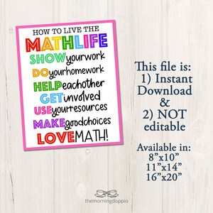 Printable Math Classroom Poster Decor, Math Teacher Classroom Ideas ...