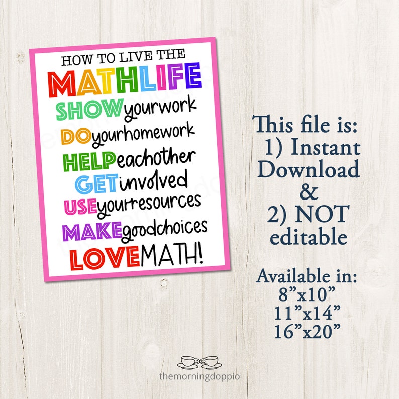 Printable Math Classroom Poster Decor, Math Teacher Classroom Ideas ...