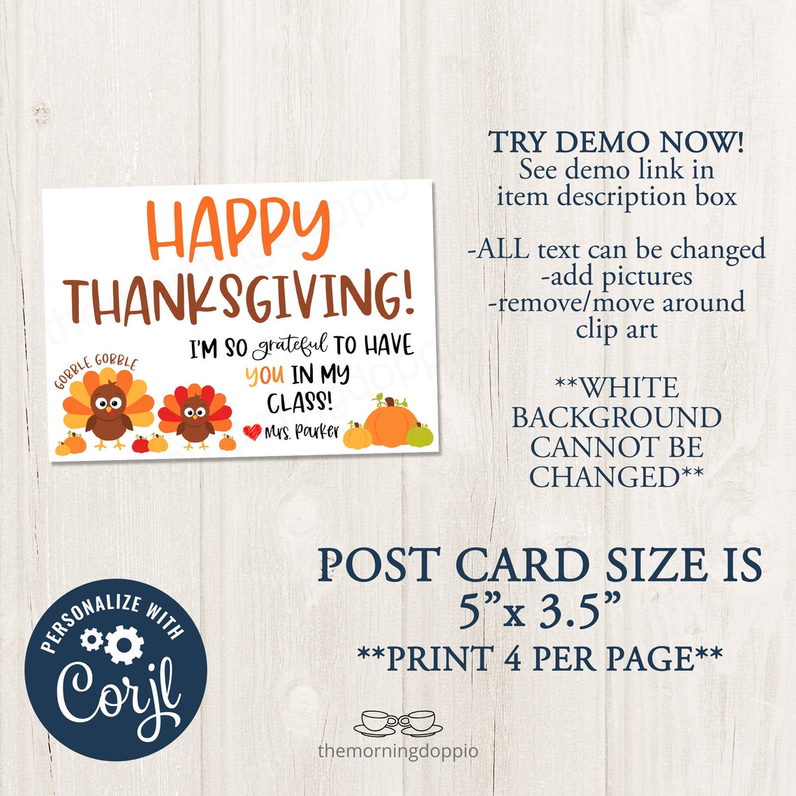 Printable/editable Thanksgiving Postcard for Students Classrooms ...
