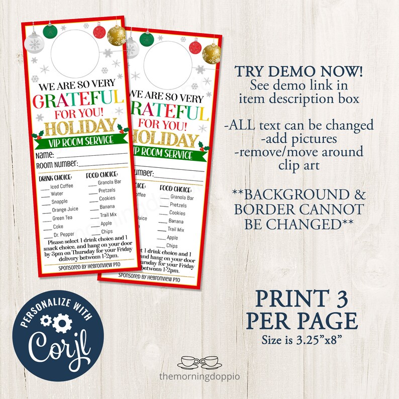 Printable/editable VIP Room Service Christmas Holiday Thankful | Etsy