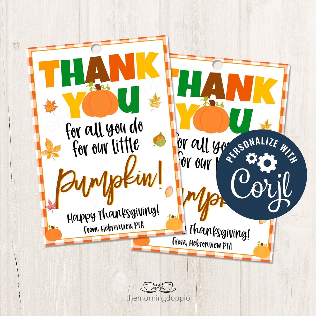 Printable/editable Thank You Appreciation Pumpkin Fall Thanksgiving ...