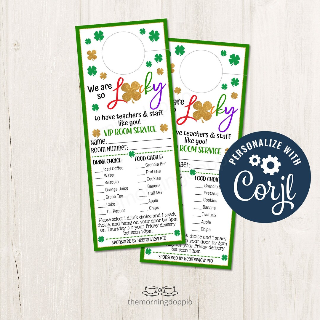 Printable/editable VIP Room Service St. Patrick's Day Thank You Door ...