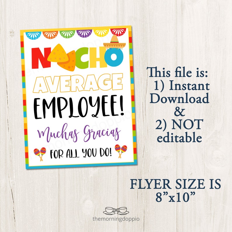 Printable Nacho Average Employee Sign, Fiesta Themed Sign, Thank You ...