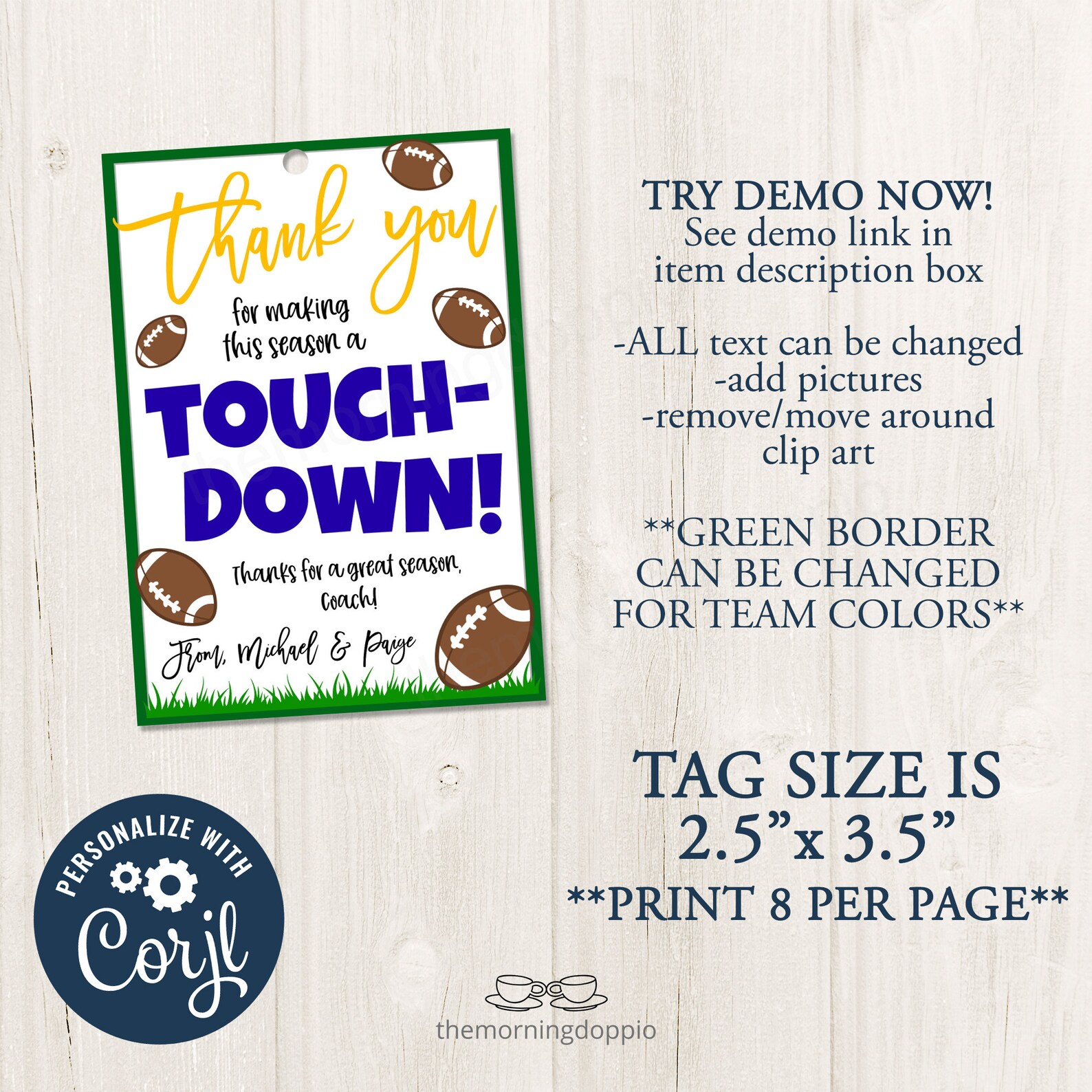 Printable/editable Football End of Season Gift Tag for Teams - Etsy