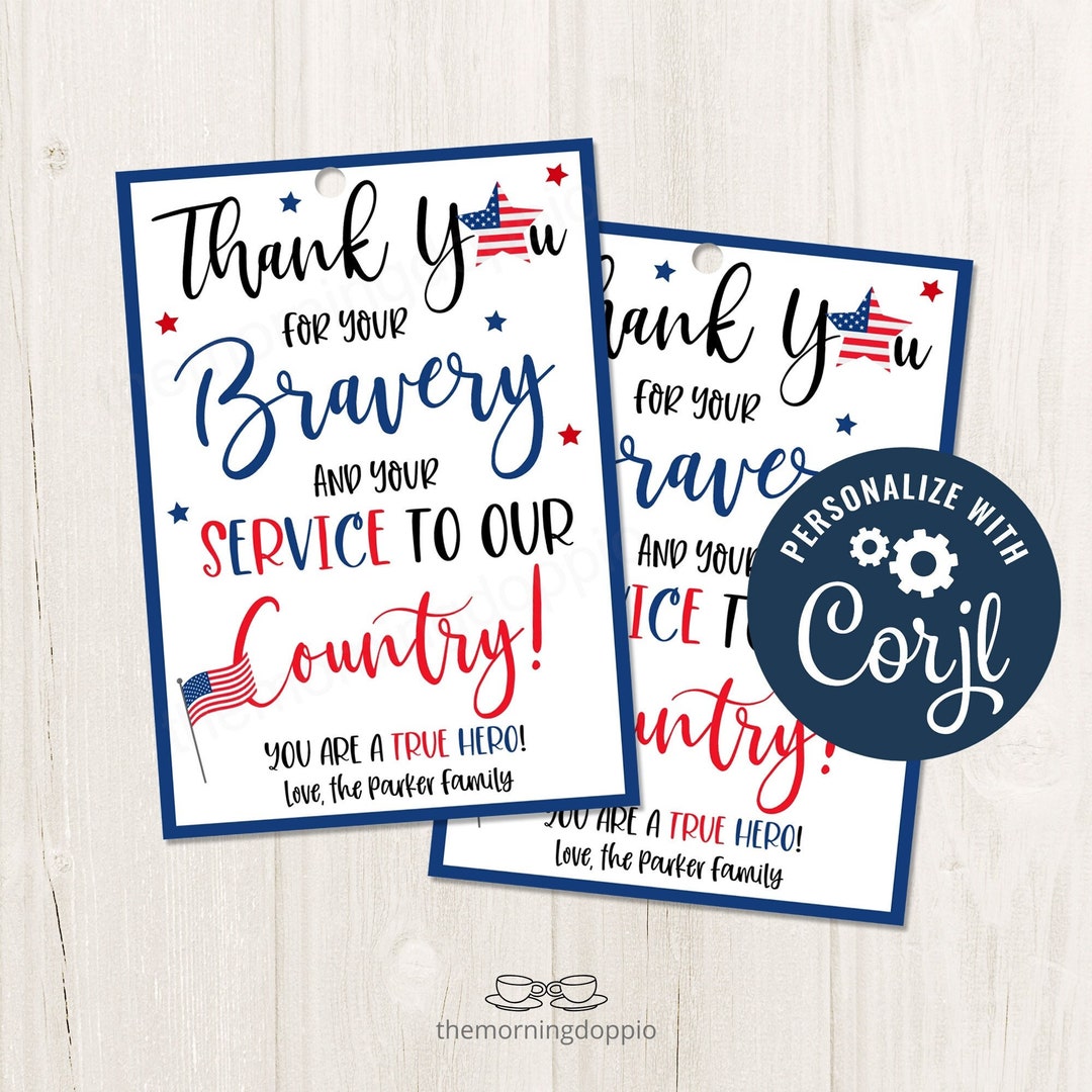 Printable/editable Veteran's Day Gift Tag, Thank You for Your Service ...
