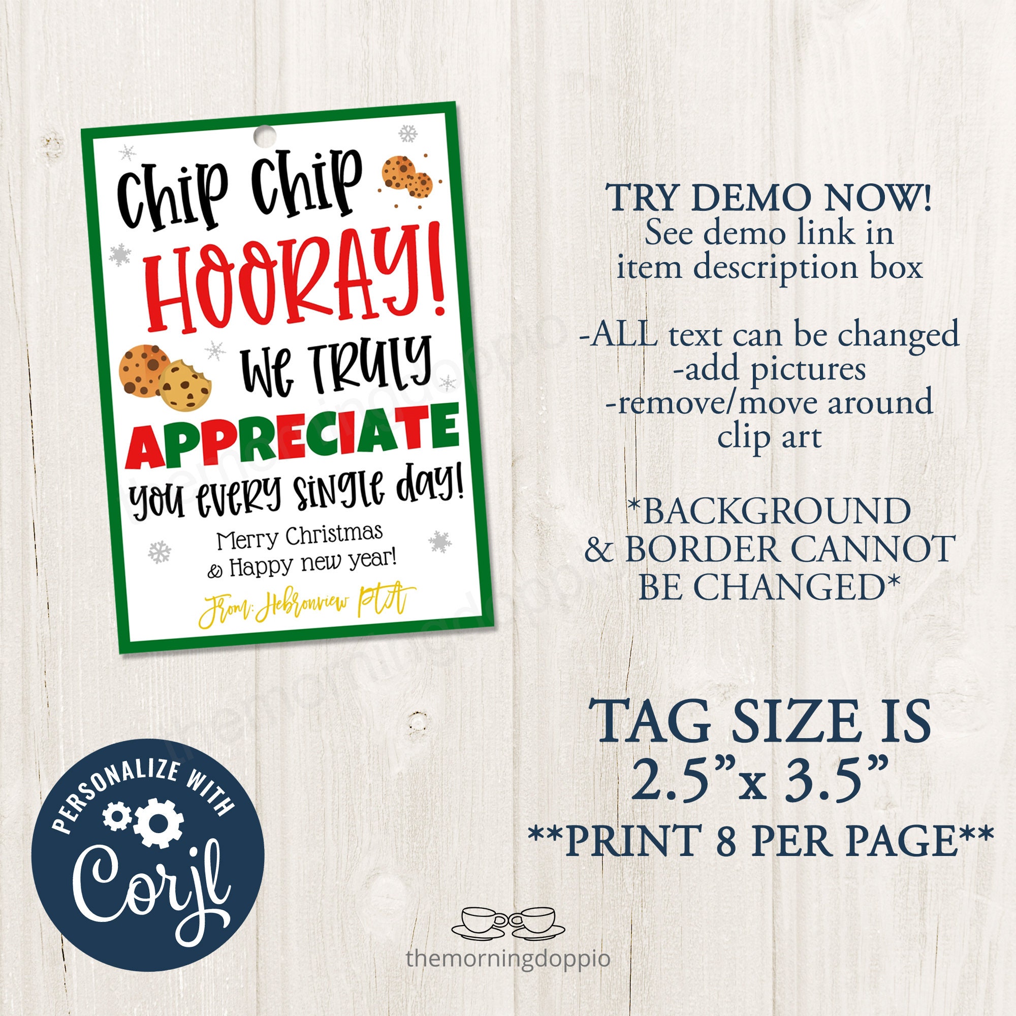 Printable/editable Cookie Thank You Cookie Treat Christmas Holiday Gift ...