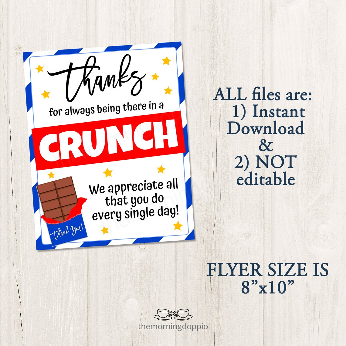 Printable Thanks for Being There in a Crunch Chocolate Thank | Etsy