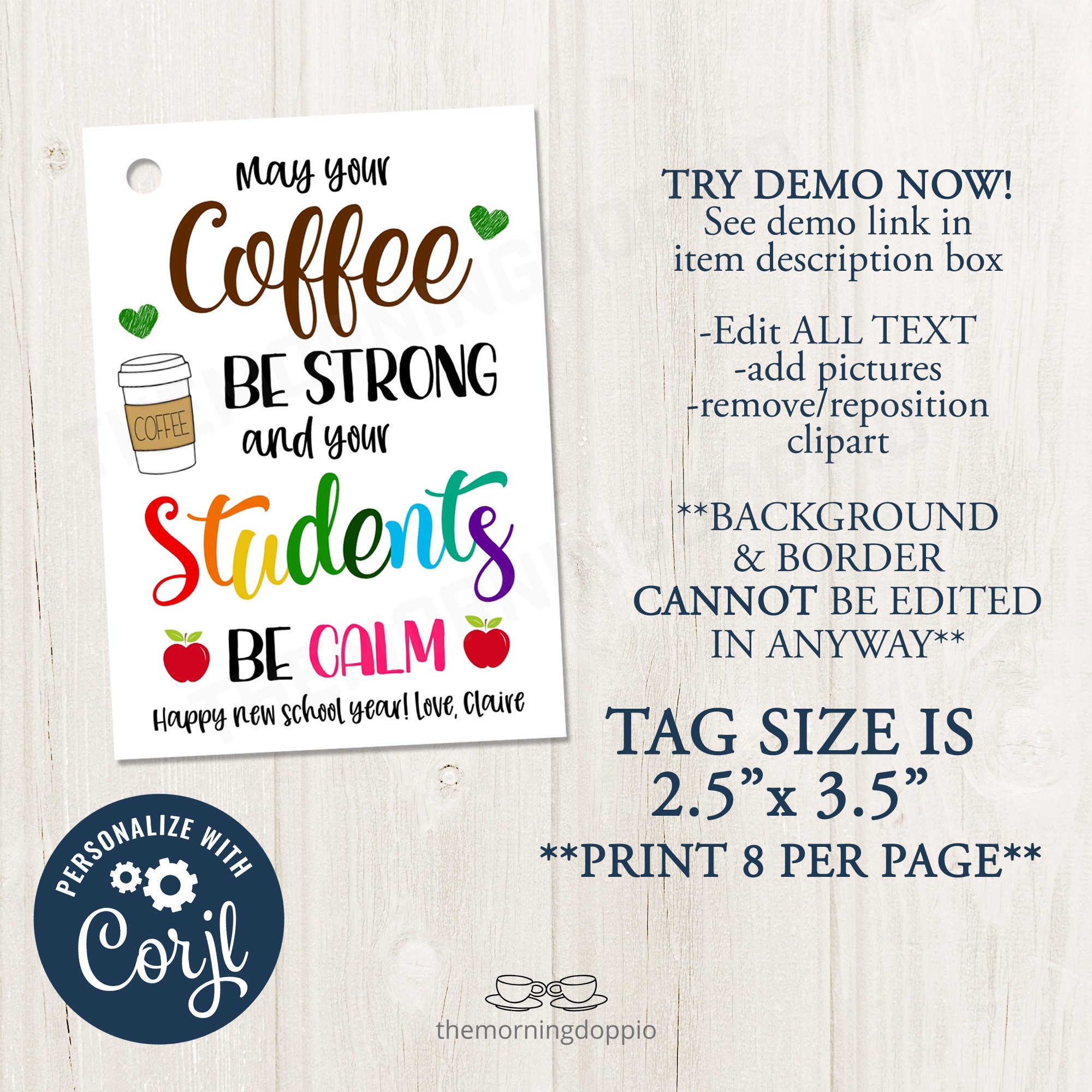 Printable/editable Coffee Gift Tag for Teachers Classroom - Etsy