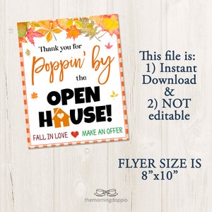 Printable Thanks for Poppin by Fall Open House Real Estate Thanksgiving ...