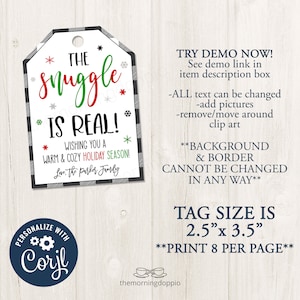 Printable/editable the Snuggle is Real Christmas Gift Tag, Blanket ...