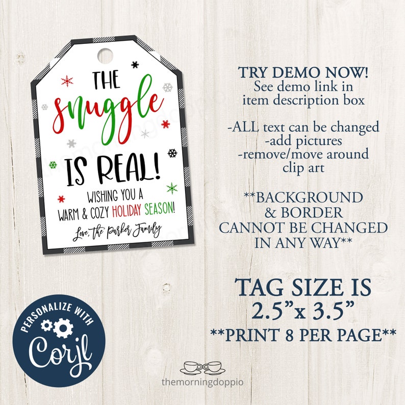 Printable/editable the Snuggle is Real Christmas Gift Tag, Blanket ...
