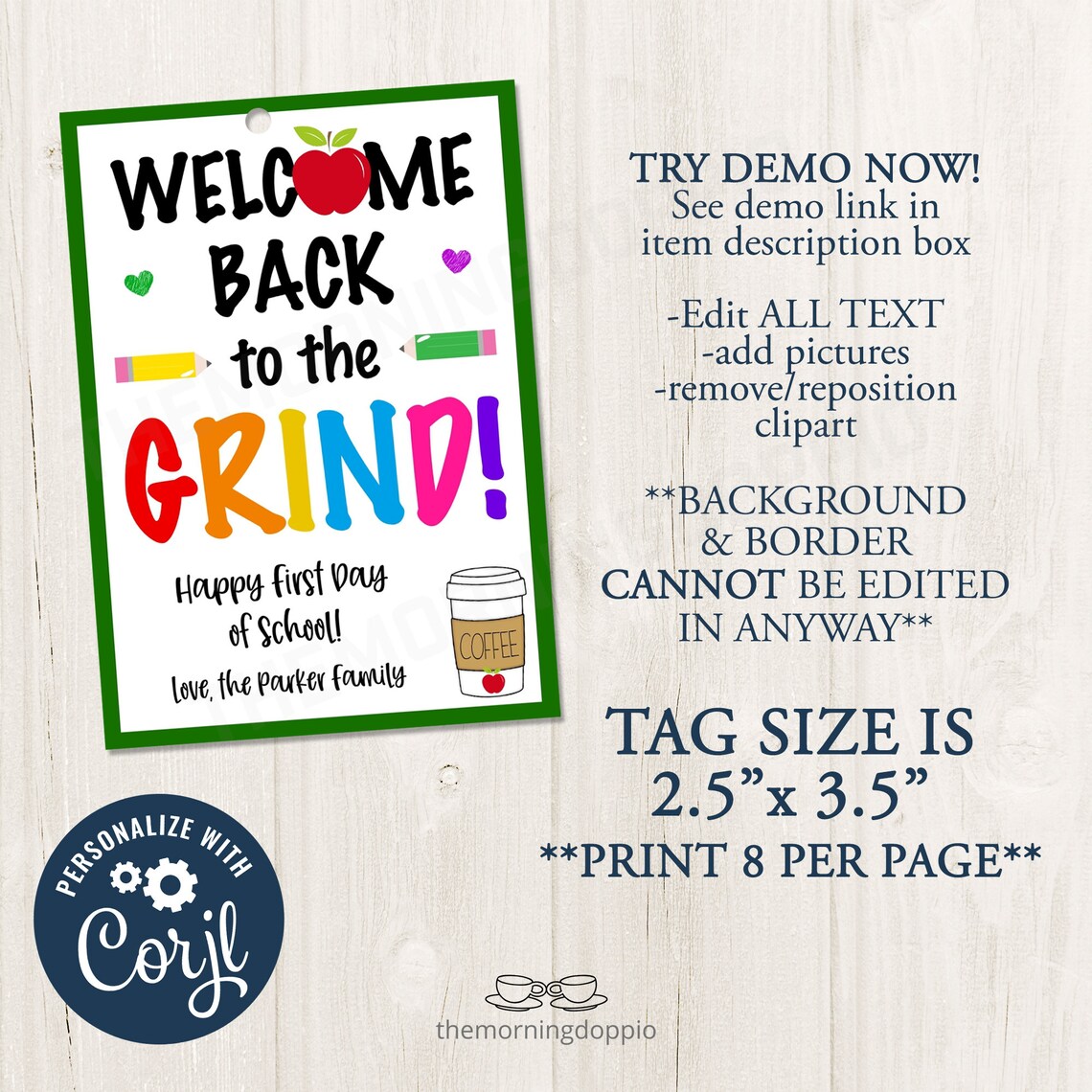Printable/editable Welcome Back to the Grind Coffee Gift Tag | Etsy