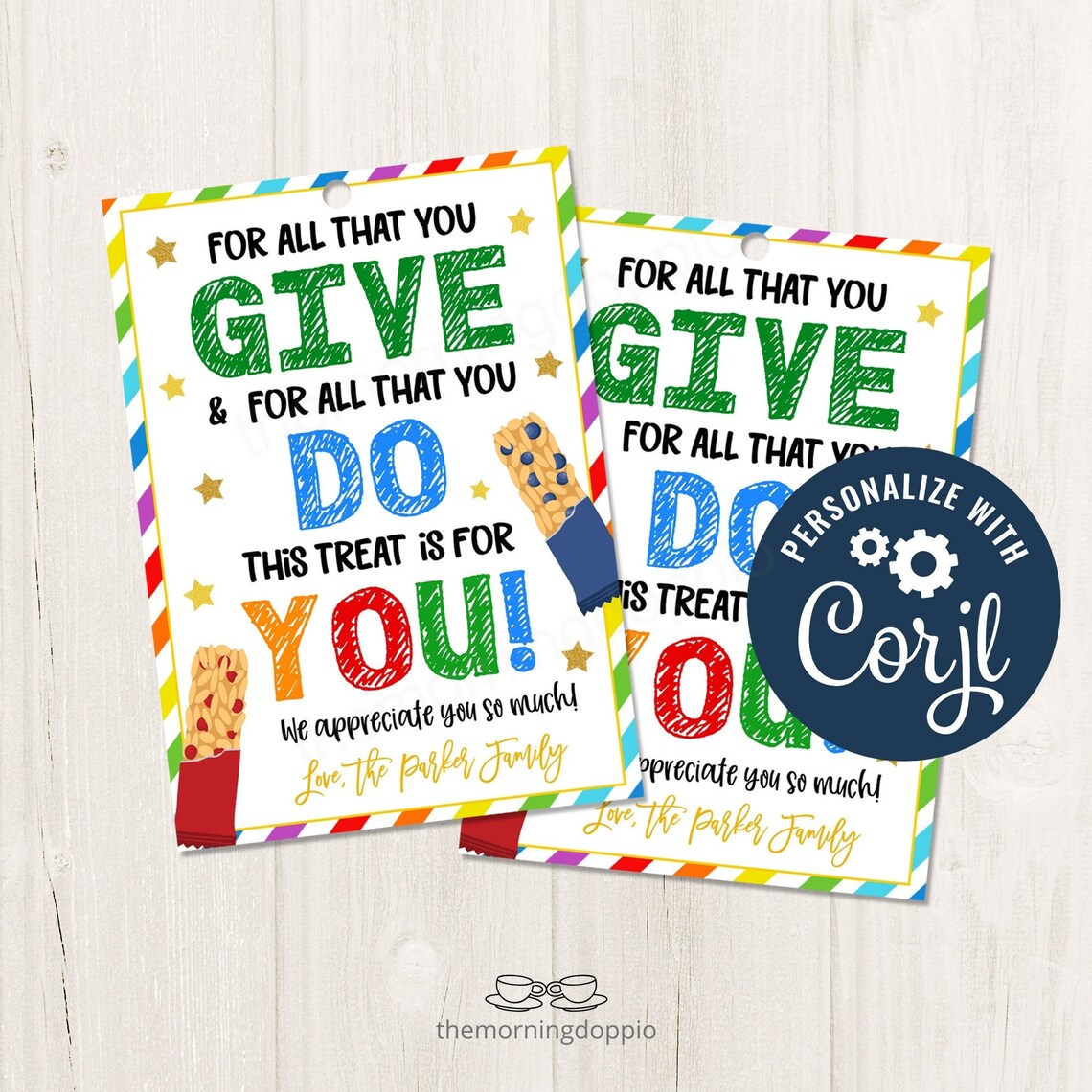 Printable/editable Granola Bar Thank You Appreciation Gift Tag - Etsy