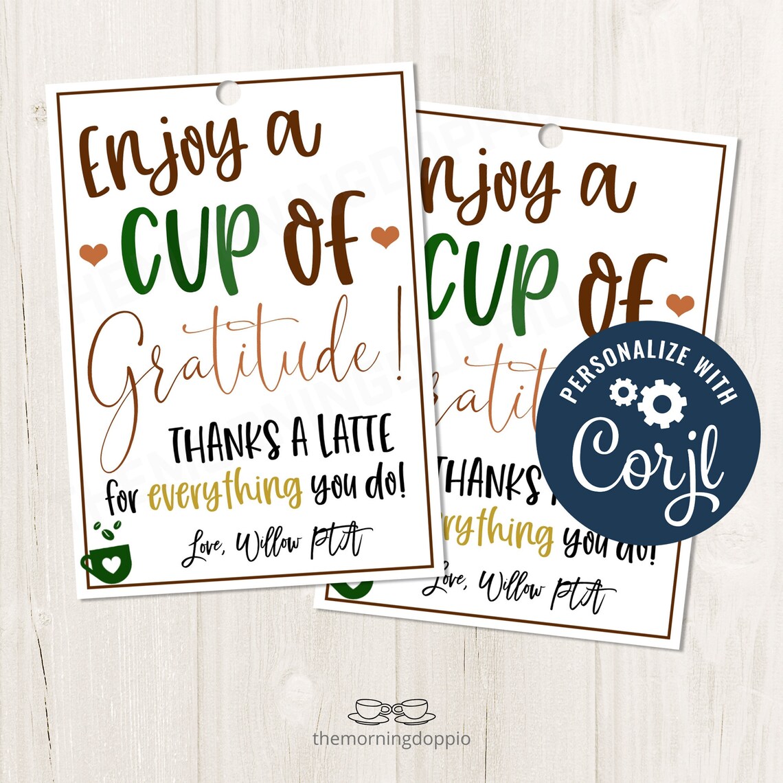 Printable/editable Cup of Gratitude Coffee Gift Tag, Thanks a Latte ...