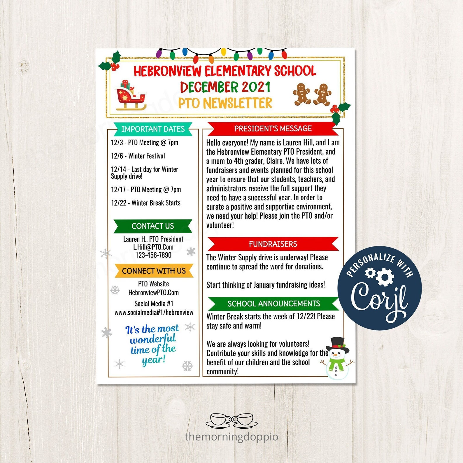 Editable December PTO PTA Newsletter Flyer Printable, School Year ...