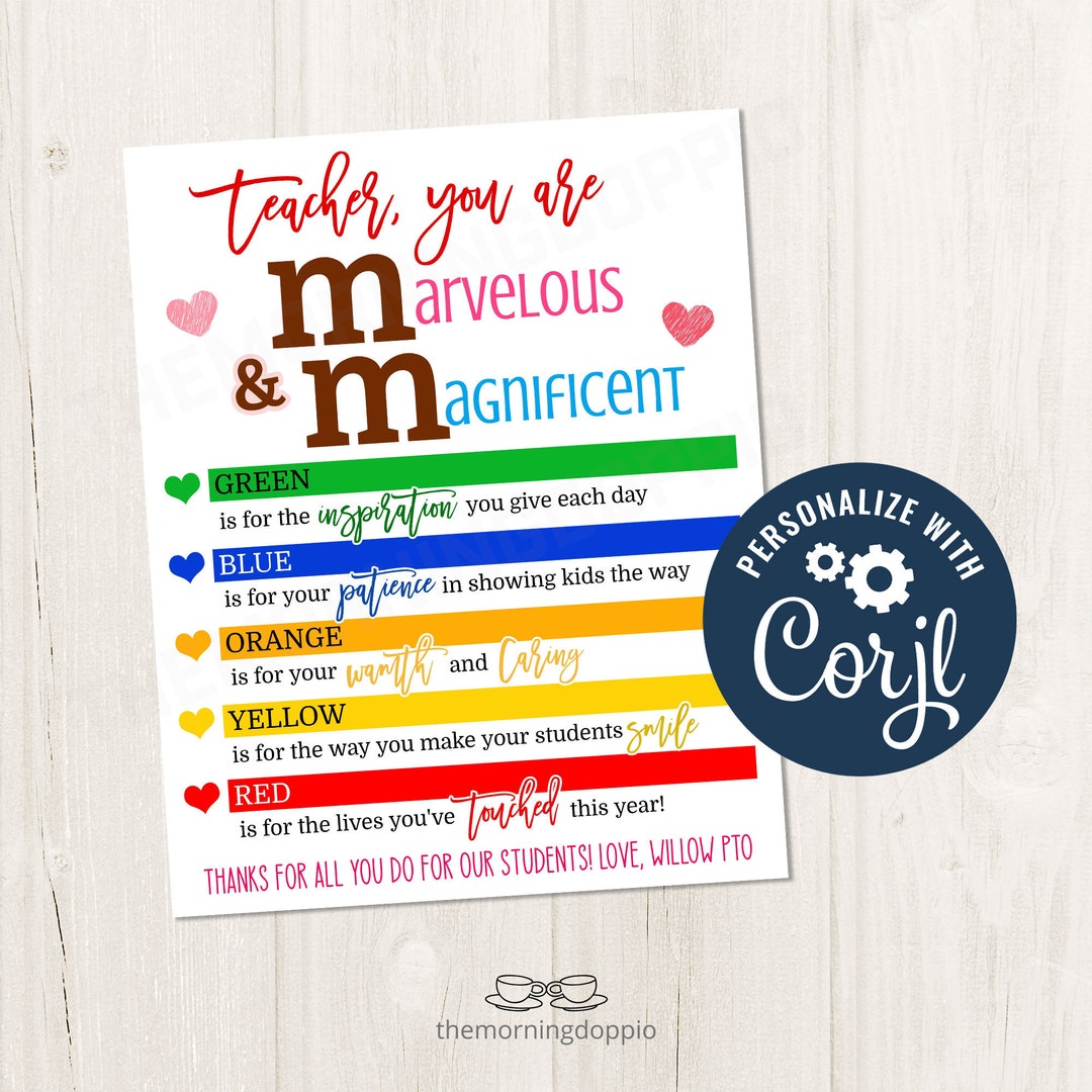 Printable/editable You Are Marvelous and Magnificent M&M Valentines ...