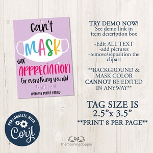 Printable/editable Can't Mask Appreciation for Everything You Do Gift ...
