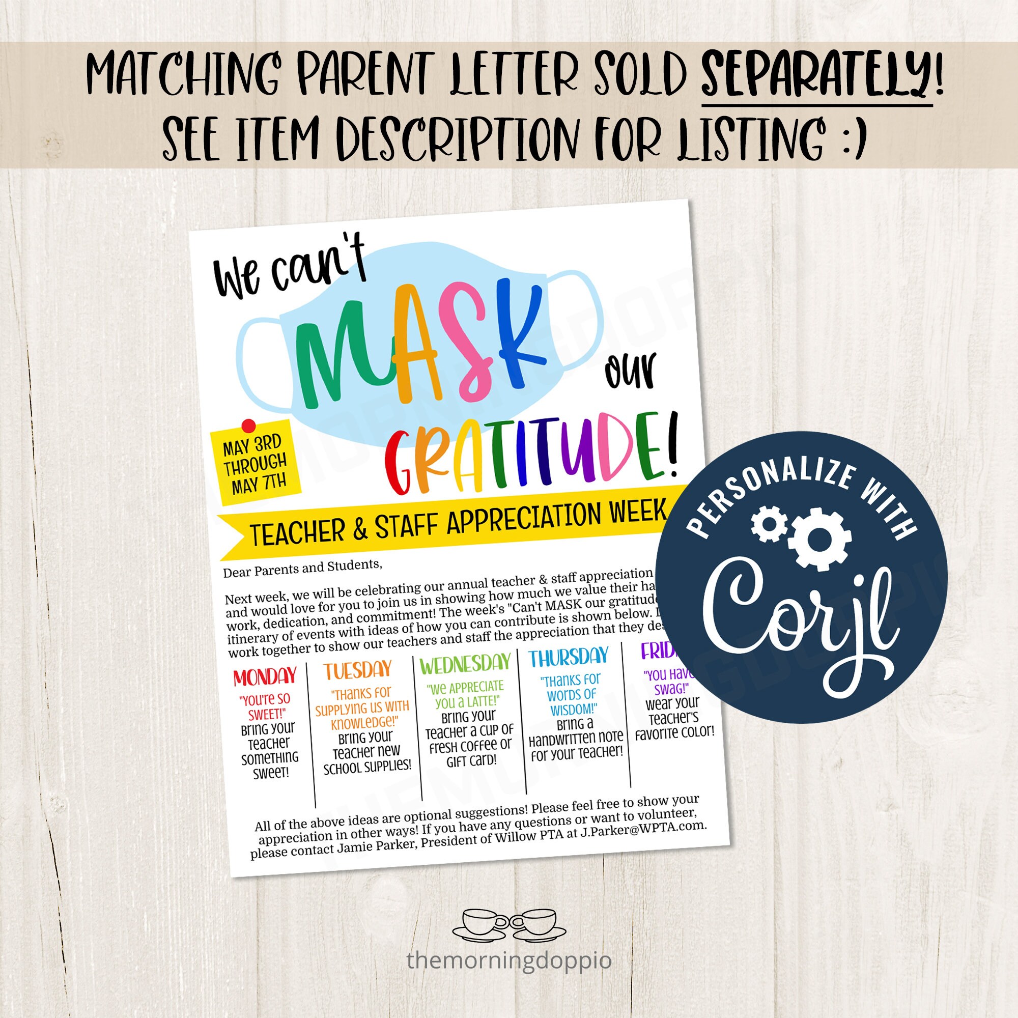 Printable/editable Can't MASK Our Gratitude Teacher and - Etsy