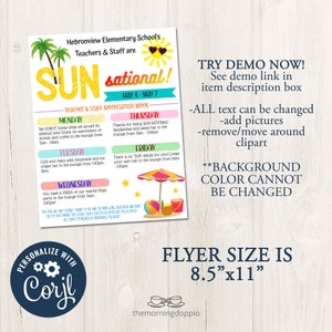 Printable/editable Sun-sational Theme Teacher and Staff Appreciation ...