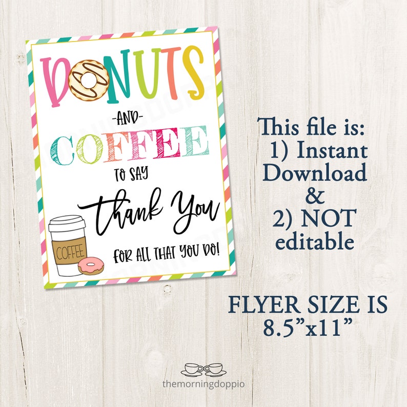 Printable Donuts and Coffee Appreciation Flyer for Nurses Teacher PTO ...