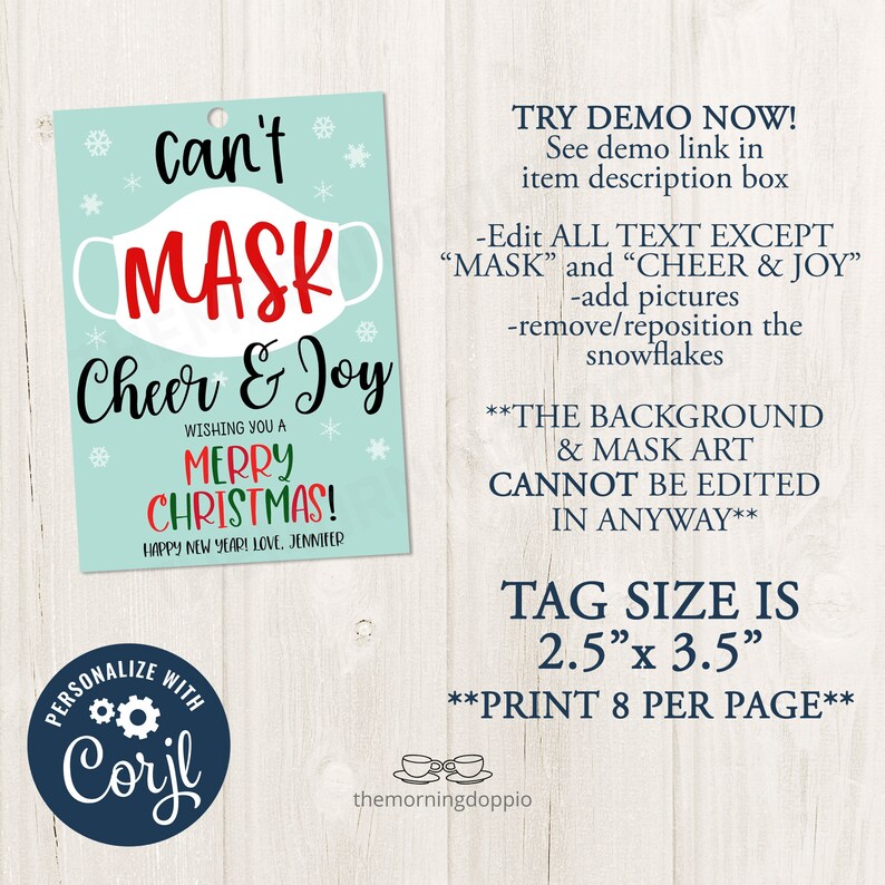 Printable/Editable Can't Mask Cheer and Joy Gift Tag | Etsy