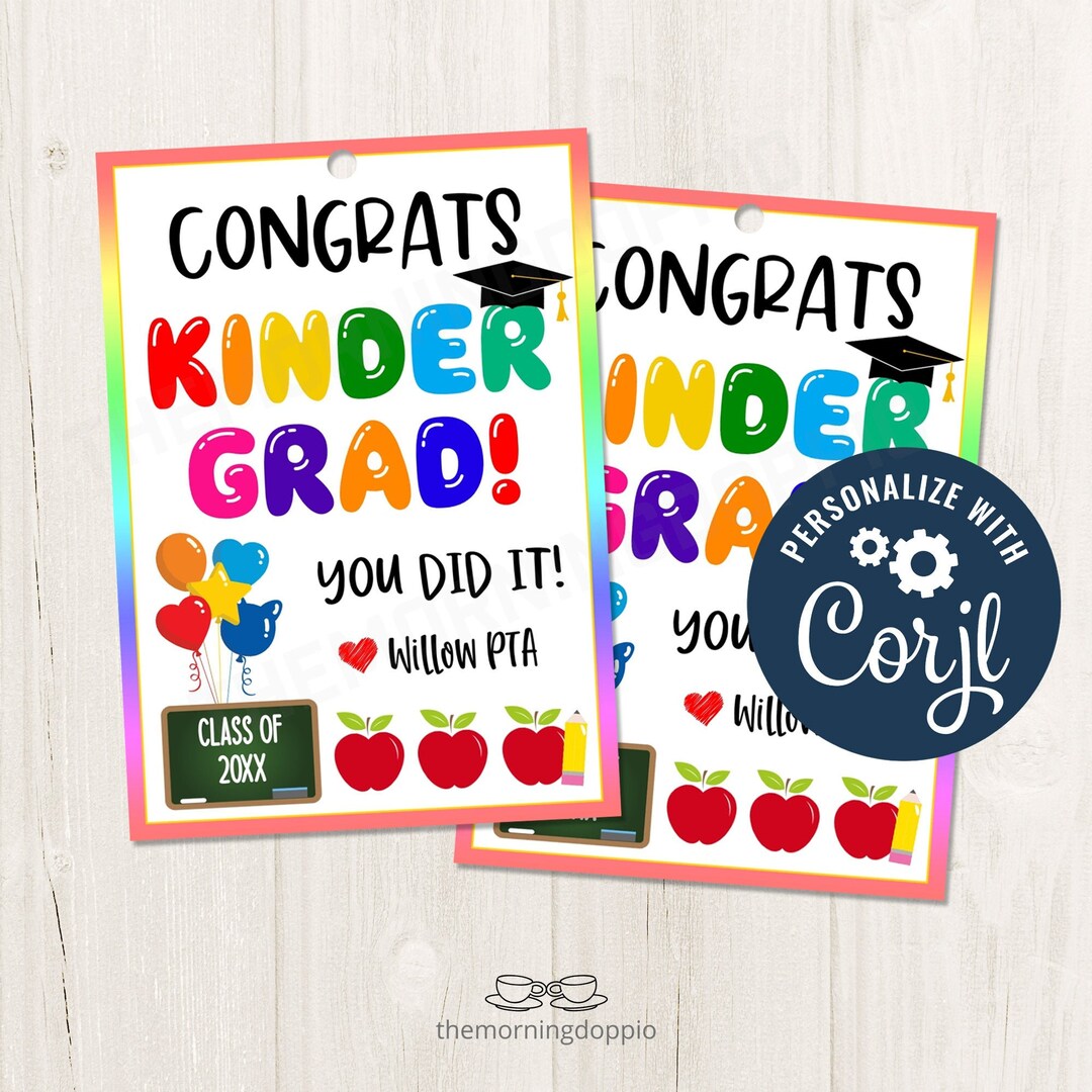 Printable/editable Congrats Kindergrad Kindergarten Graduation Gift Tag ...