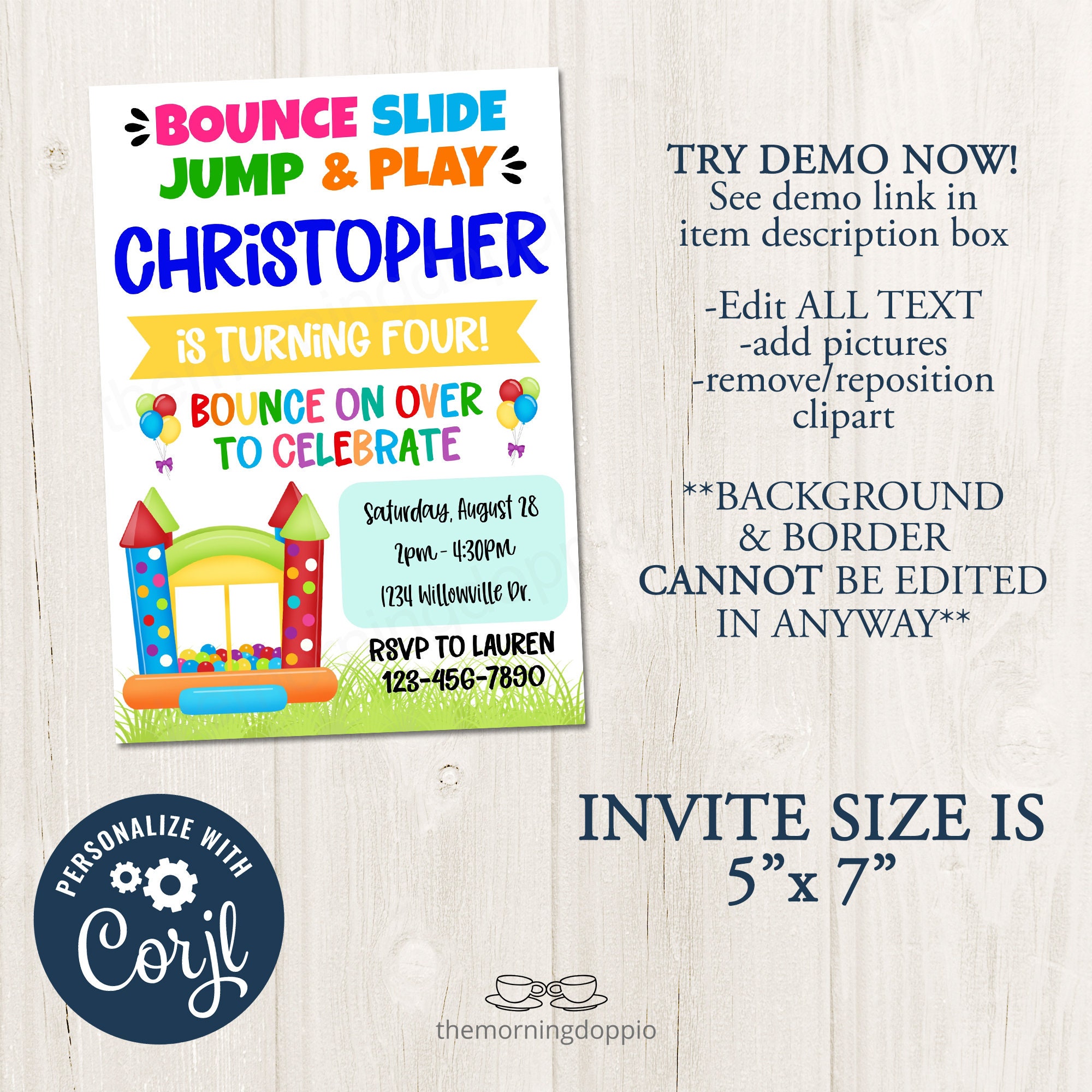 Bounce House Birthday Party Invitation Digital Editable - Etsy