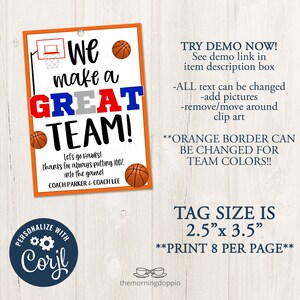Printable/editable Basketball Team Gift Tag, Basketball Game Day Tag ...