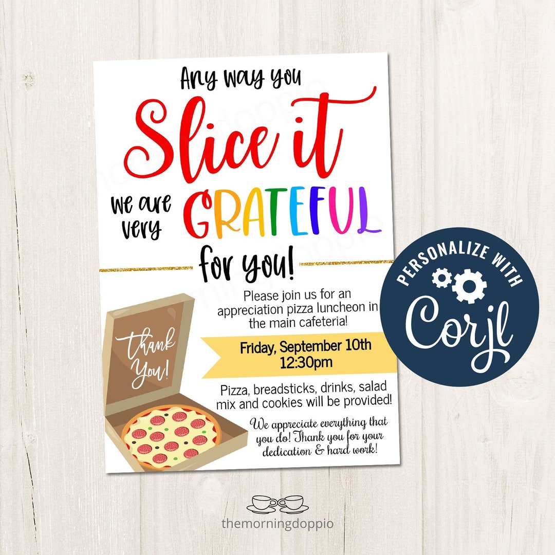 Pizza Appreciation Luncheon Party Invitation for School PTO/PTA ...
