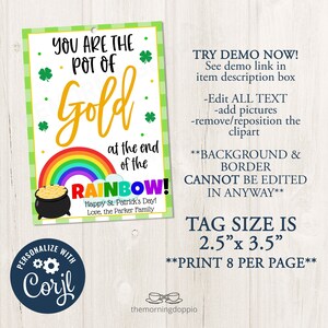 Printable/editable You Are the Pot of Gold at the End of the Rainbow St ...