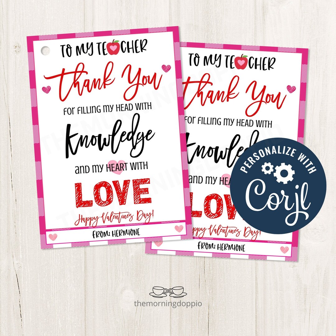 Printable/editable Teacher Thank You Valentines Gift Tag, Teacher Staff ...