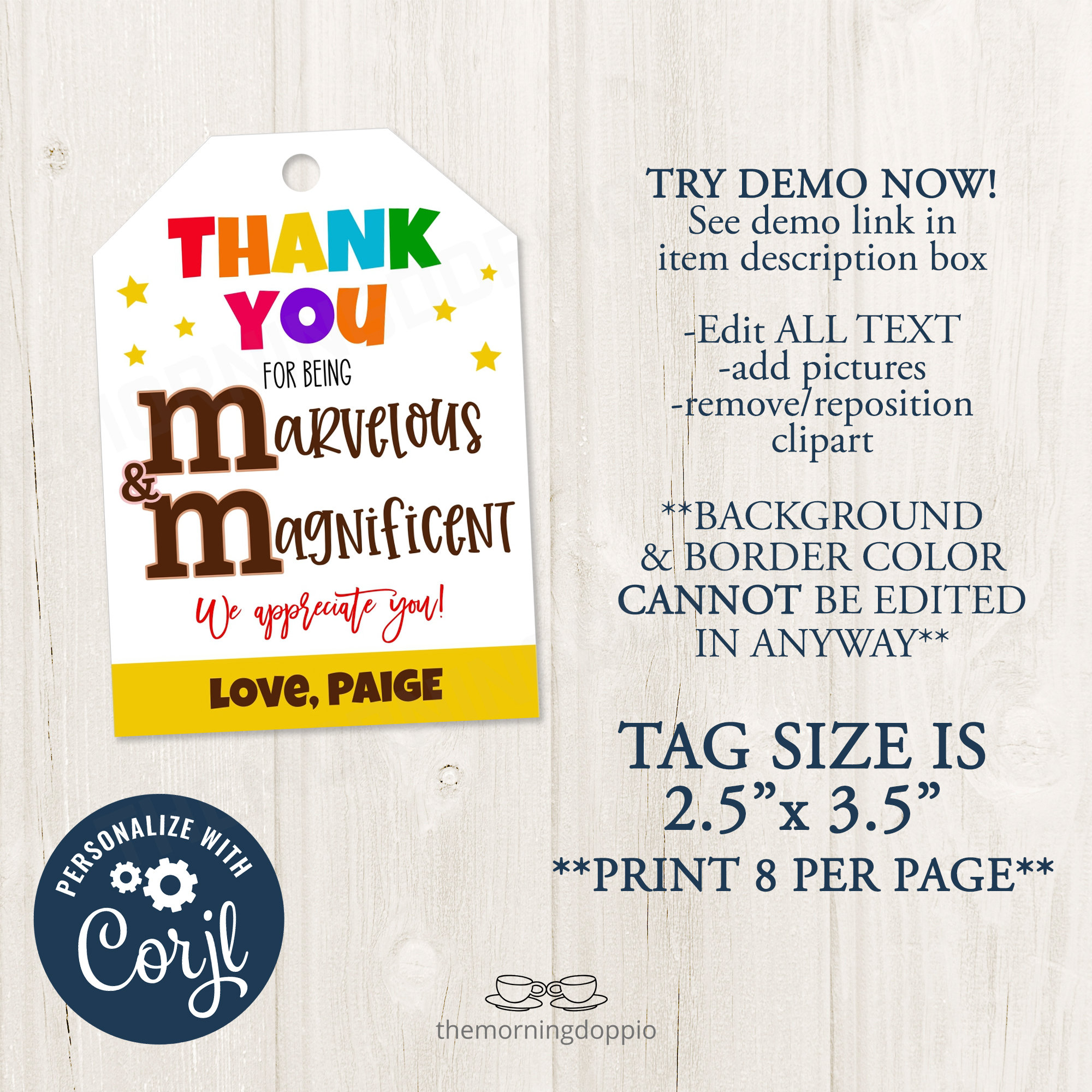 Printable/editable You Are Marvelous and Magnificent M&M Gift Tag for ...