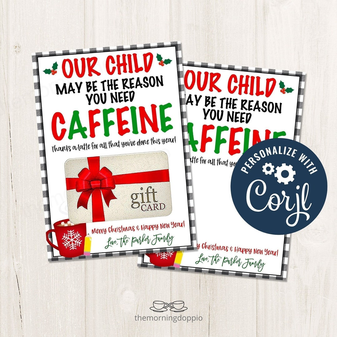 Printable/editable Christmas Holiday Coffee Caffeine Gift Card Holder ...