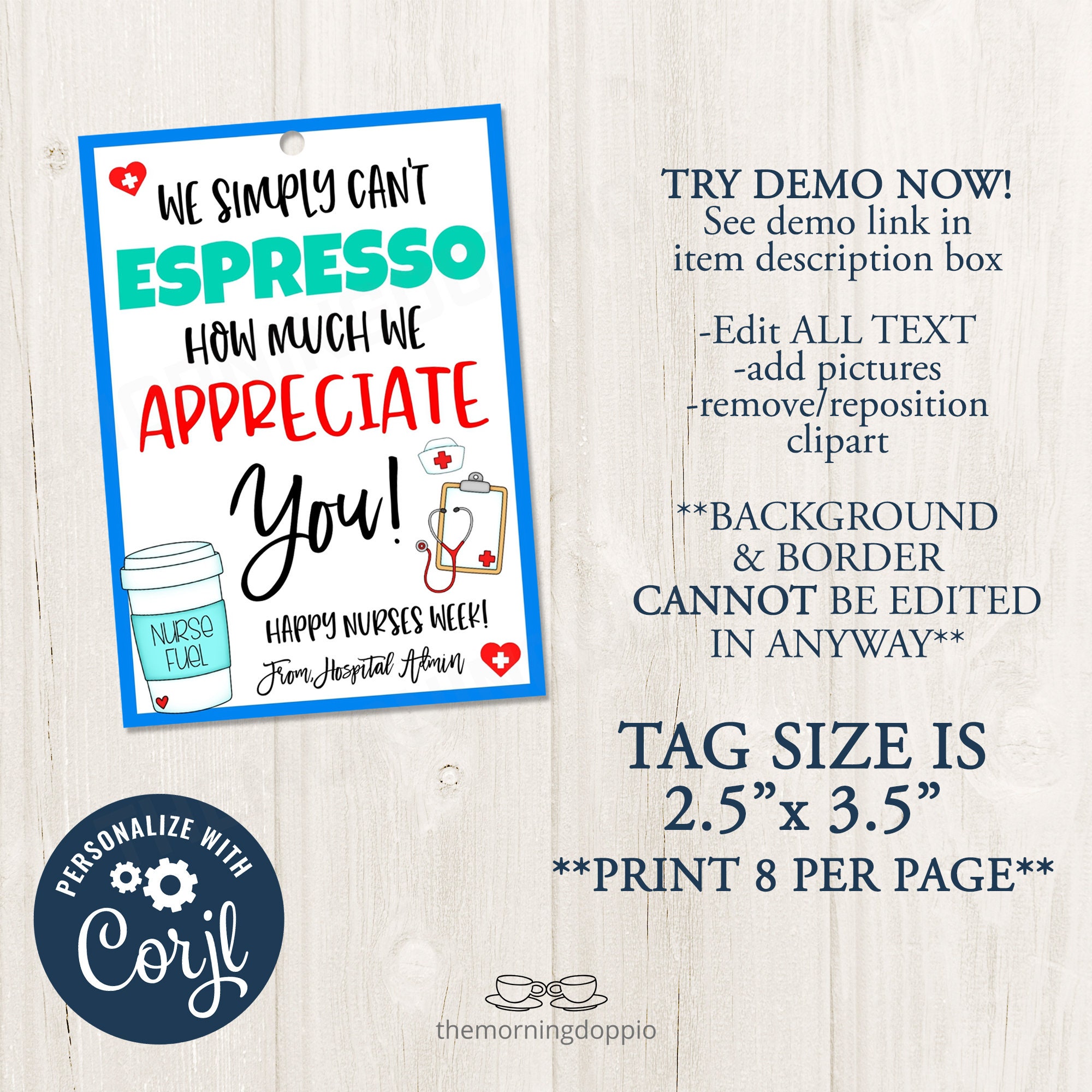 Printable/editable Can't Espresso How Much We Appreciate You Coffee ...