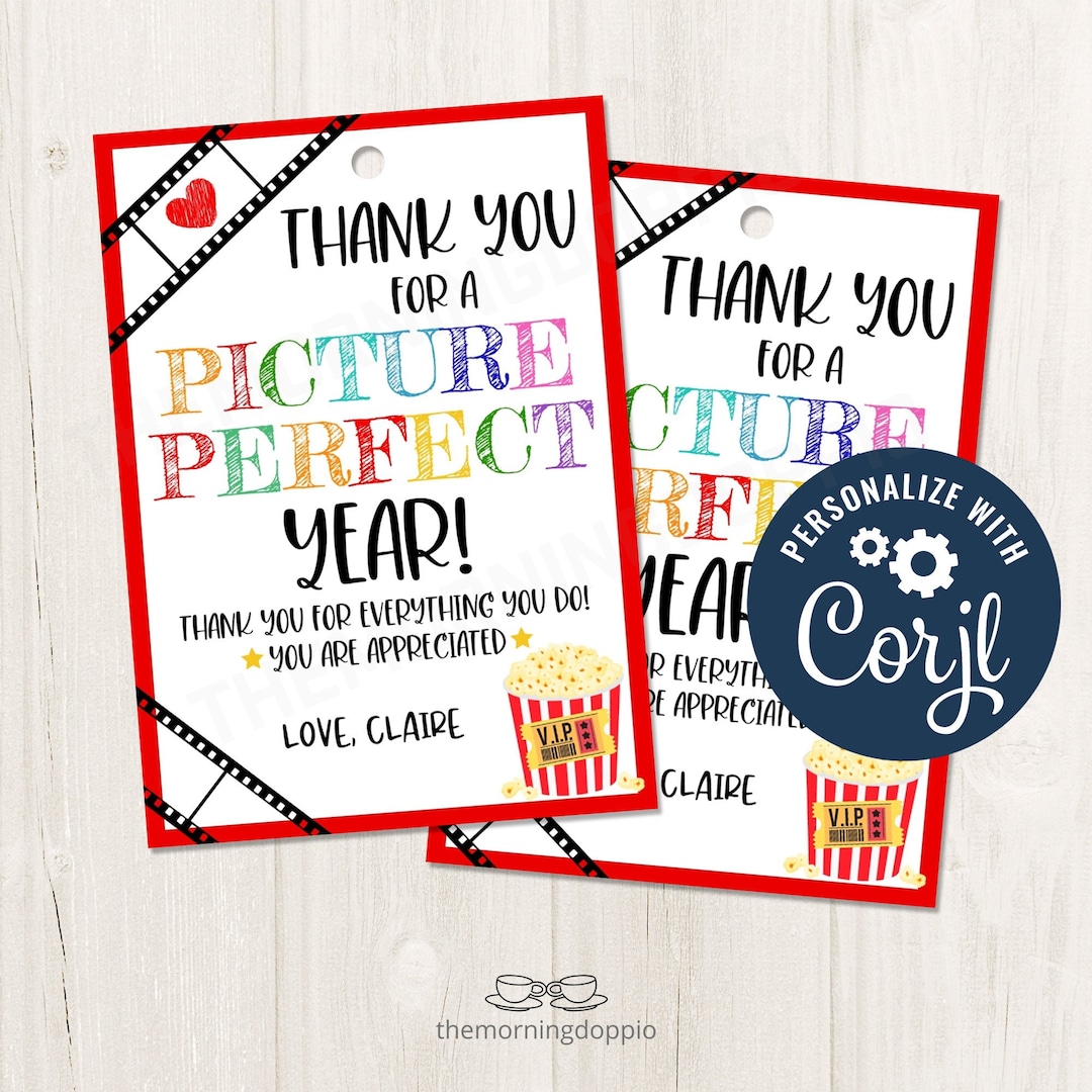 Printable/editable Thank You for a Picture Perfect Year Movie Gift Tag ...