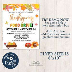 Food Drive Flyer Invitation, Editable Thanksgiving Food Drive, Food ...