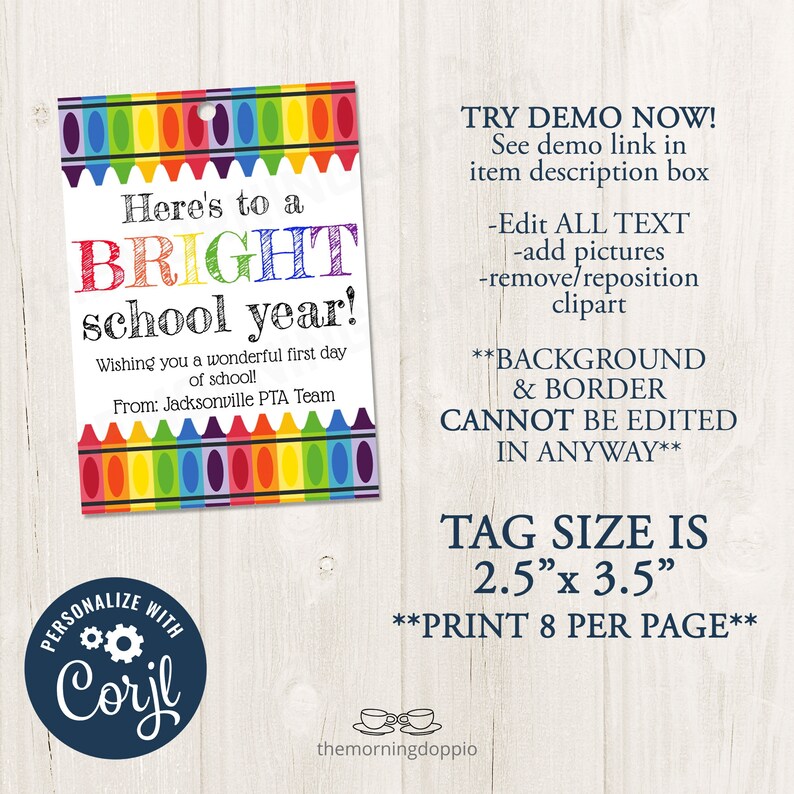 Printable/editable Here's to a Bright School Year Gift Tag | Etsy