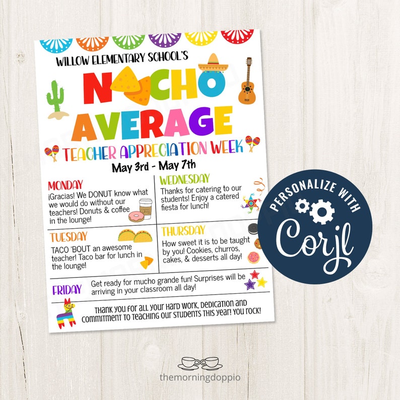 Printable/editable Nacho Average Teacher Appreciation Week | Etsy