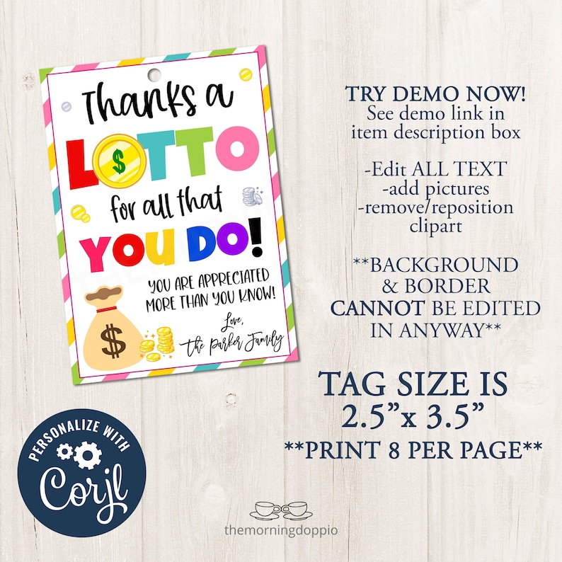 Printable/editable Thanks a Lotto for All You Do Lottery Appreciation ...