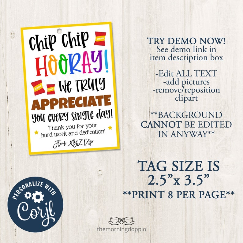 Printable/editable Chips Thank You Appreciation Gift Tag for - Etsy