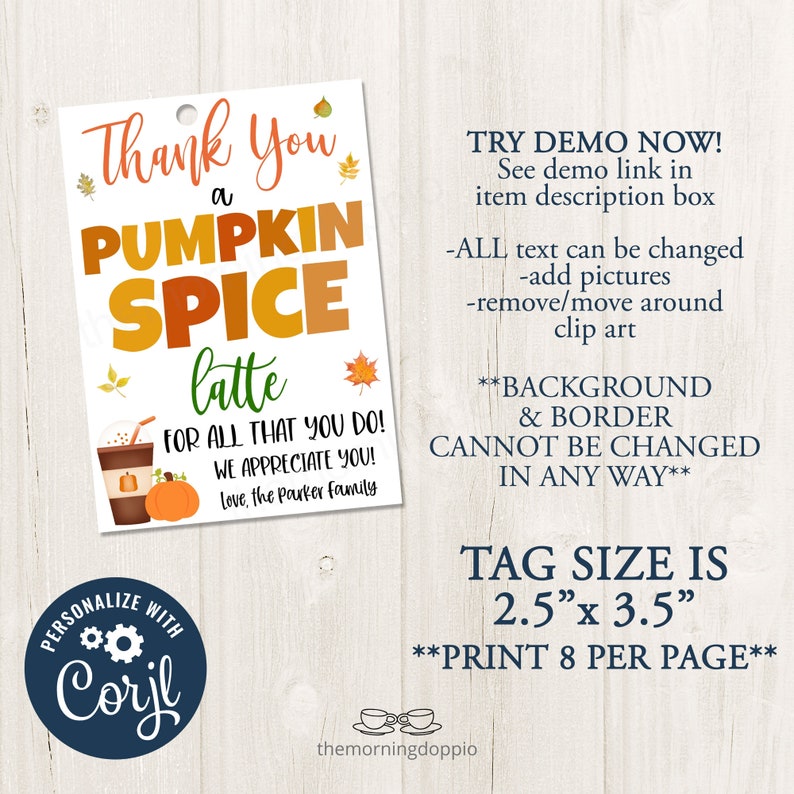 Printable/editable Thanks a Pumpkin Spice Latte Thanksgiving Fall Gift ...