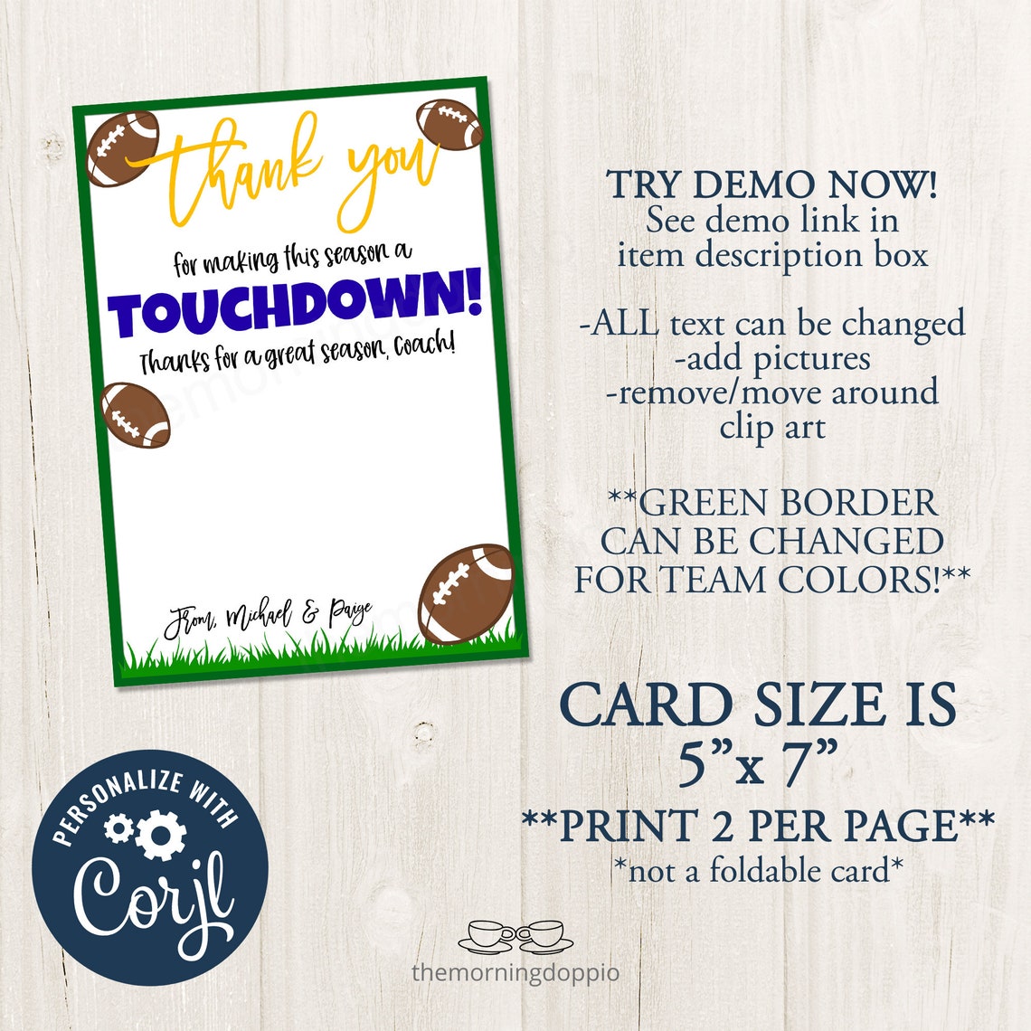 Printable/editable Football Coach End of Season Gift Card - Etsy