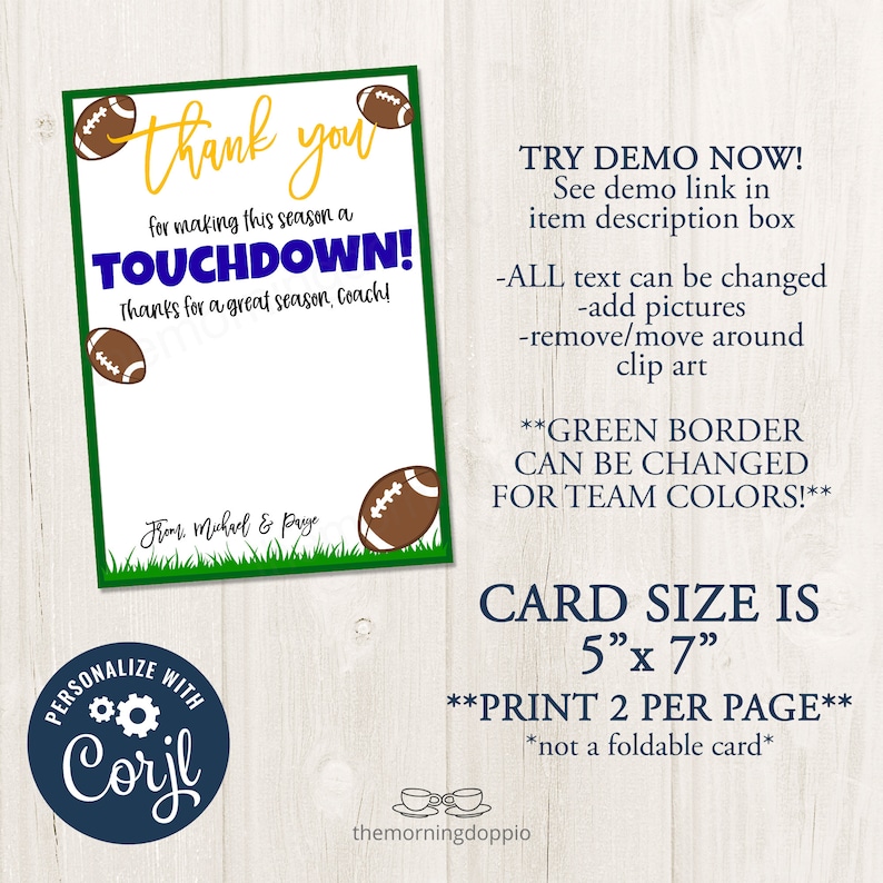 Printable/editable Football Coach End of Season Gift Card - Etsy