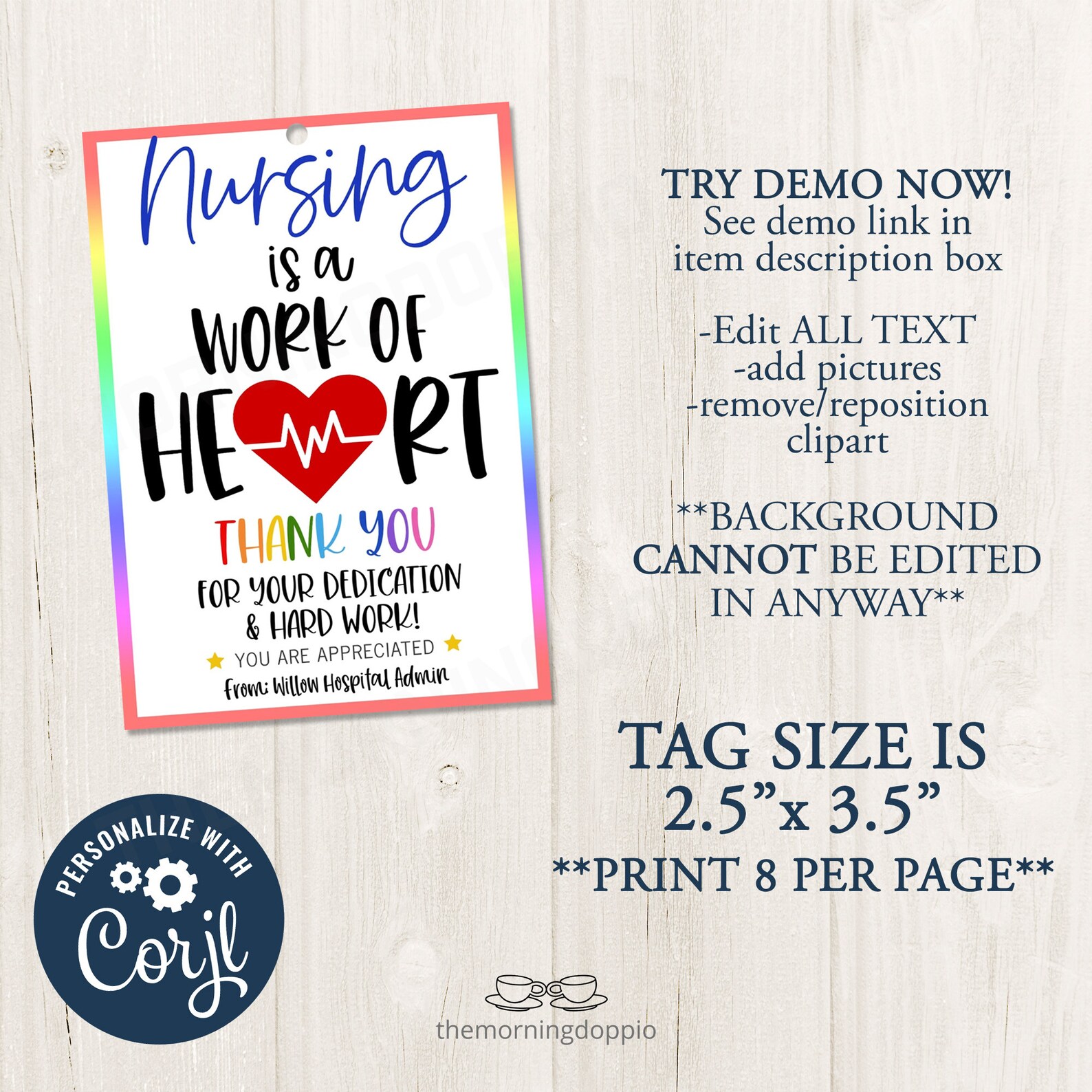 Printable/editable Nursing is a Work of HEART Gift Tag for Nurse ...