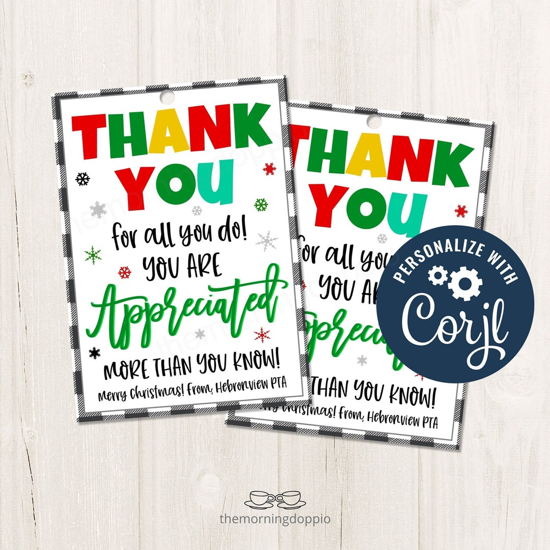 Printable/editable Thank You Appreciation Winter Christmas Holiday Gift ...