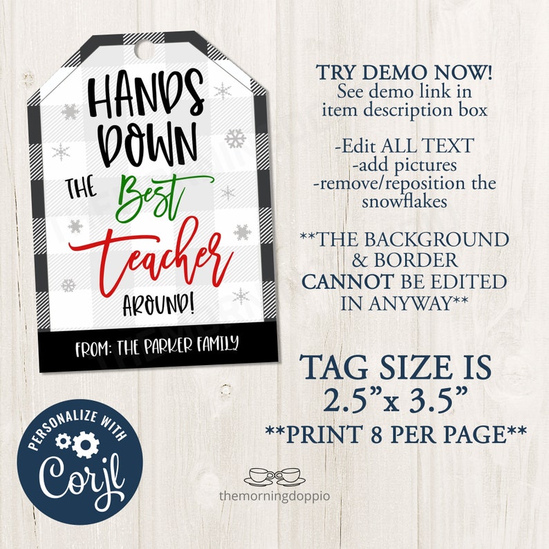 Printable/EDITABLE Hands Down You're the Best Teacher | Etsy