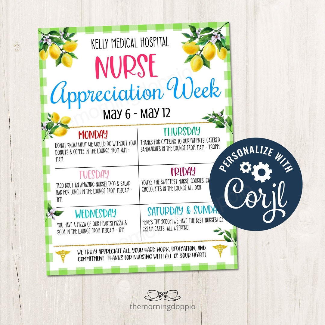 Printable/editable Lemon Theme Nurse Appreciation Week Itinerary Flyer ...
