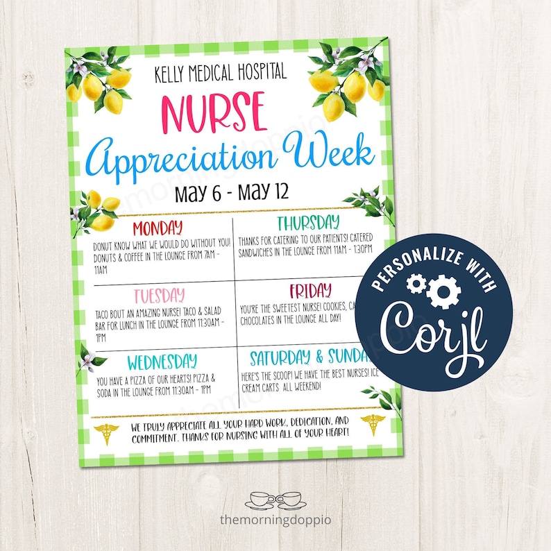 Printable/editable Lemon Theme Nurse Appreciation Week Itinerary Flyer ...