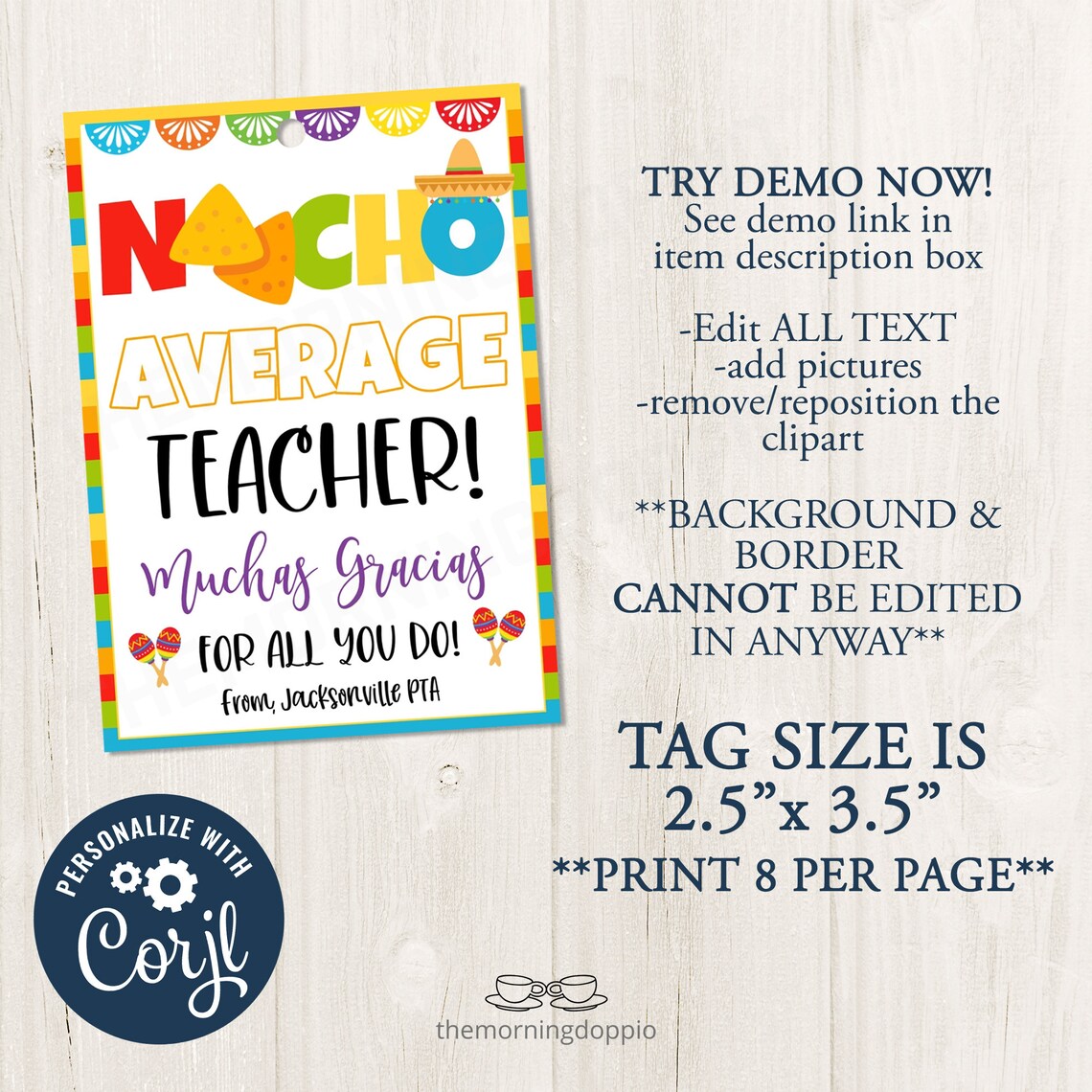 Printable/editable Nacho Average Teacher Gift Tag Fiesta - Etsy