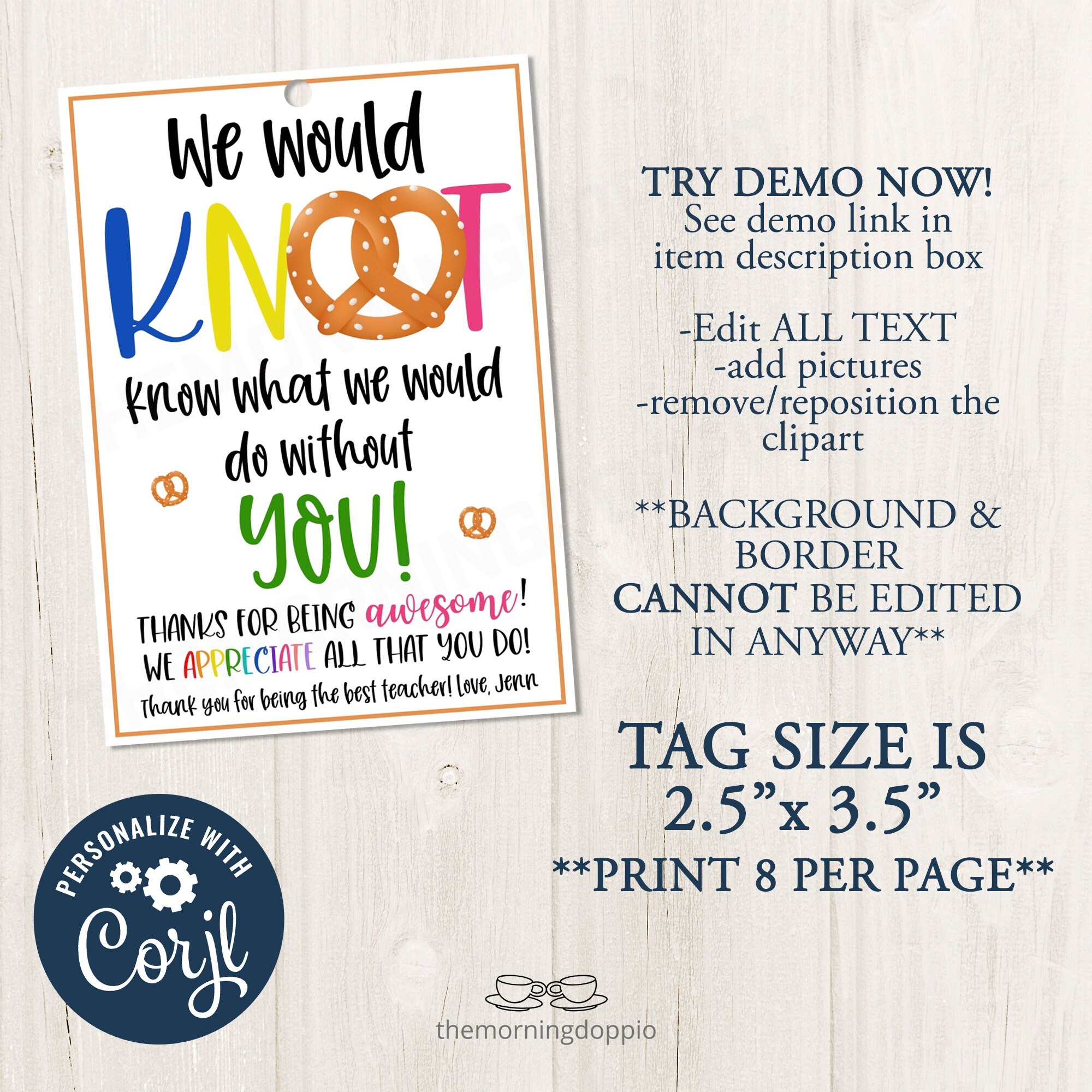 Printable/editable Pretzel Knot Appreciation Gift Tag for - Etsy